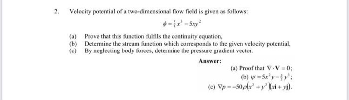 2. Velocity potential of a two-dimensional flow field | Chegg.com