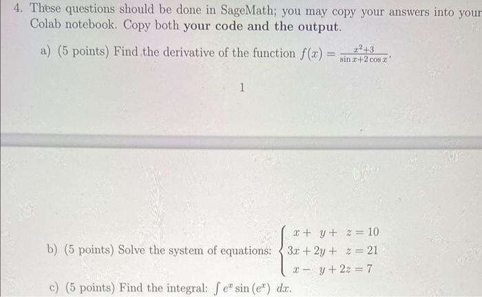 Solved 4 These Questions Should Be Done In Sagemath You 