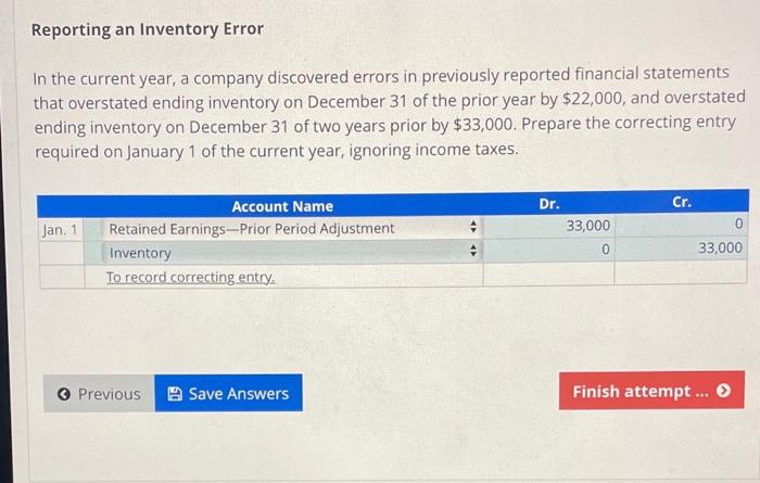 Solved Reporting an Inventory Error In the current year, a | Chegg.com