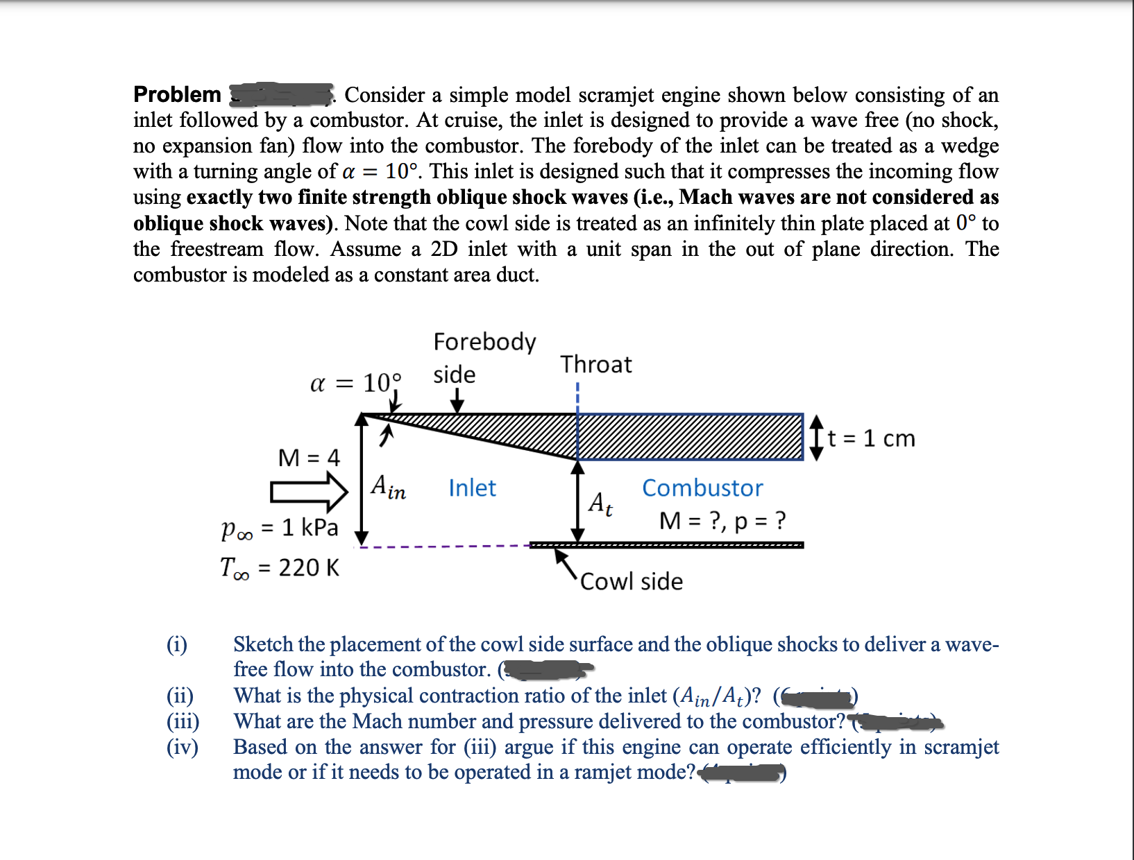 Solved Problem Consider a simple model scramjet engine shown | Chegg.com