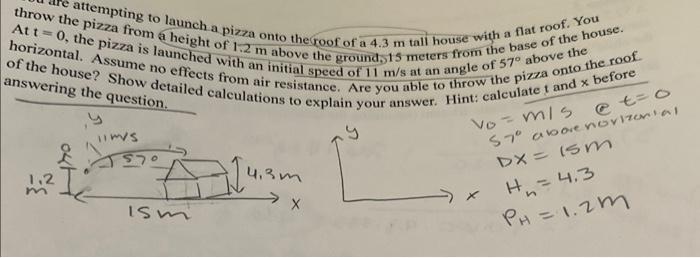 Solved attempting to launch a pizza onto thesroof of a 4.3 m | Chegg.com