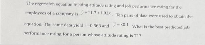 Solved The regression equation relating attitude rating and | Chegg.com