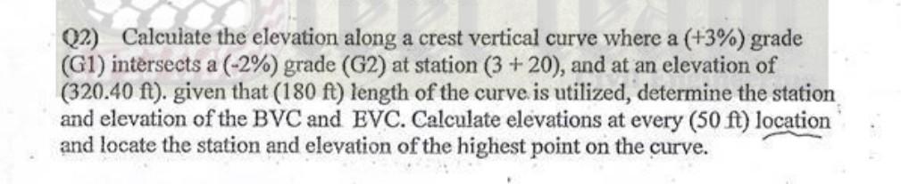 Solved Q2) Calculate the elevation along a crest vertical | Chegg.com