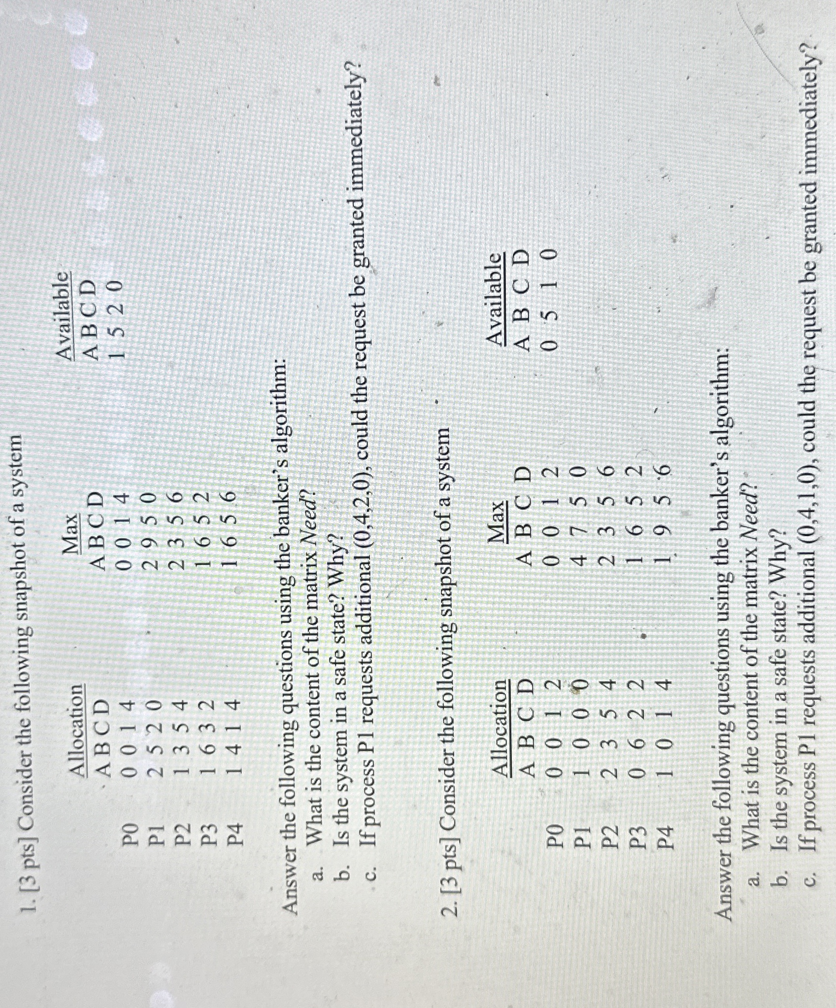 Solved [3 ﻿pts] ﻿Consider the following snapshot of a | Chegg.com