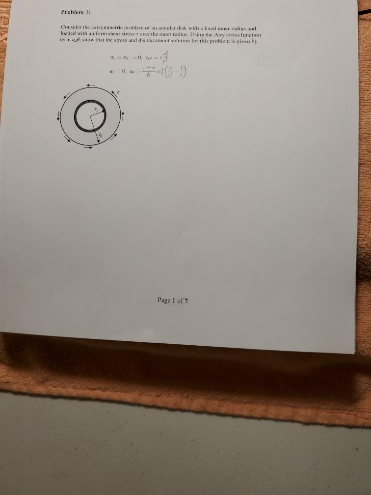 Solved Problem 1: Consider the axisymmetric problem of an | Chegg.com