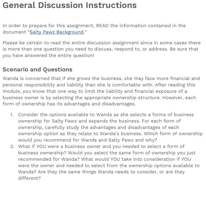 General Discussion Instructions In order to prepare | Chegg.com