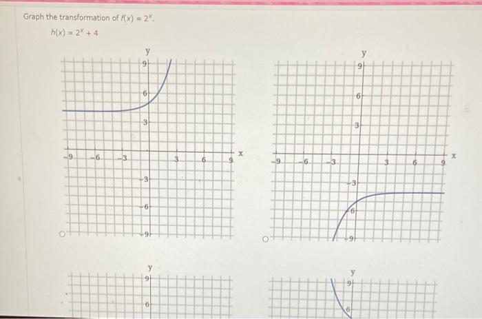 Solved Graph the transformation of f(x)=2x. h(x)=2x+4Give | Chegg.com