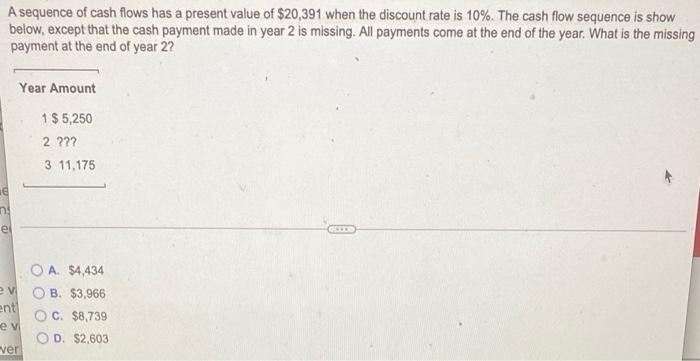 Solved A sequence of cash flows has a present value of | Chegg.com