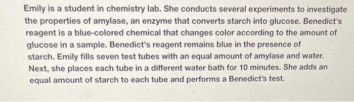 Solved Emily is a student in chemistry lab. She conducts | Chegg.com