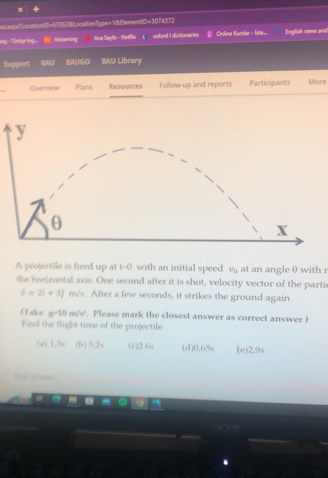 Solved A projectile is fired up at t=0 with an initial speed | Chegg.com