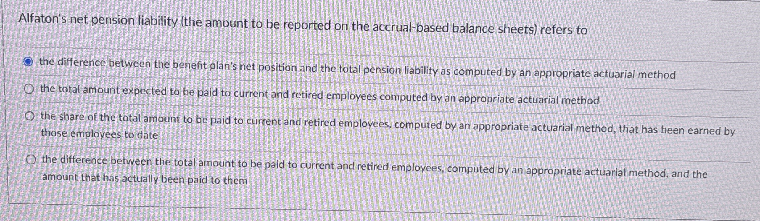 Solved Alfaton's net pension liability (the amount to be | Chegg.com