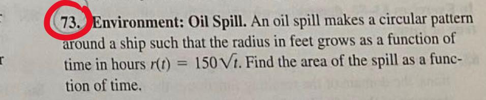 Solved Environment: Oil Spill. An oil spill makes a circular | Chegg.com