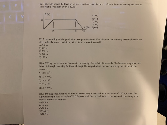 Solved 12) The graph shows the force on an object as it | Chegg.com