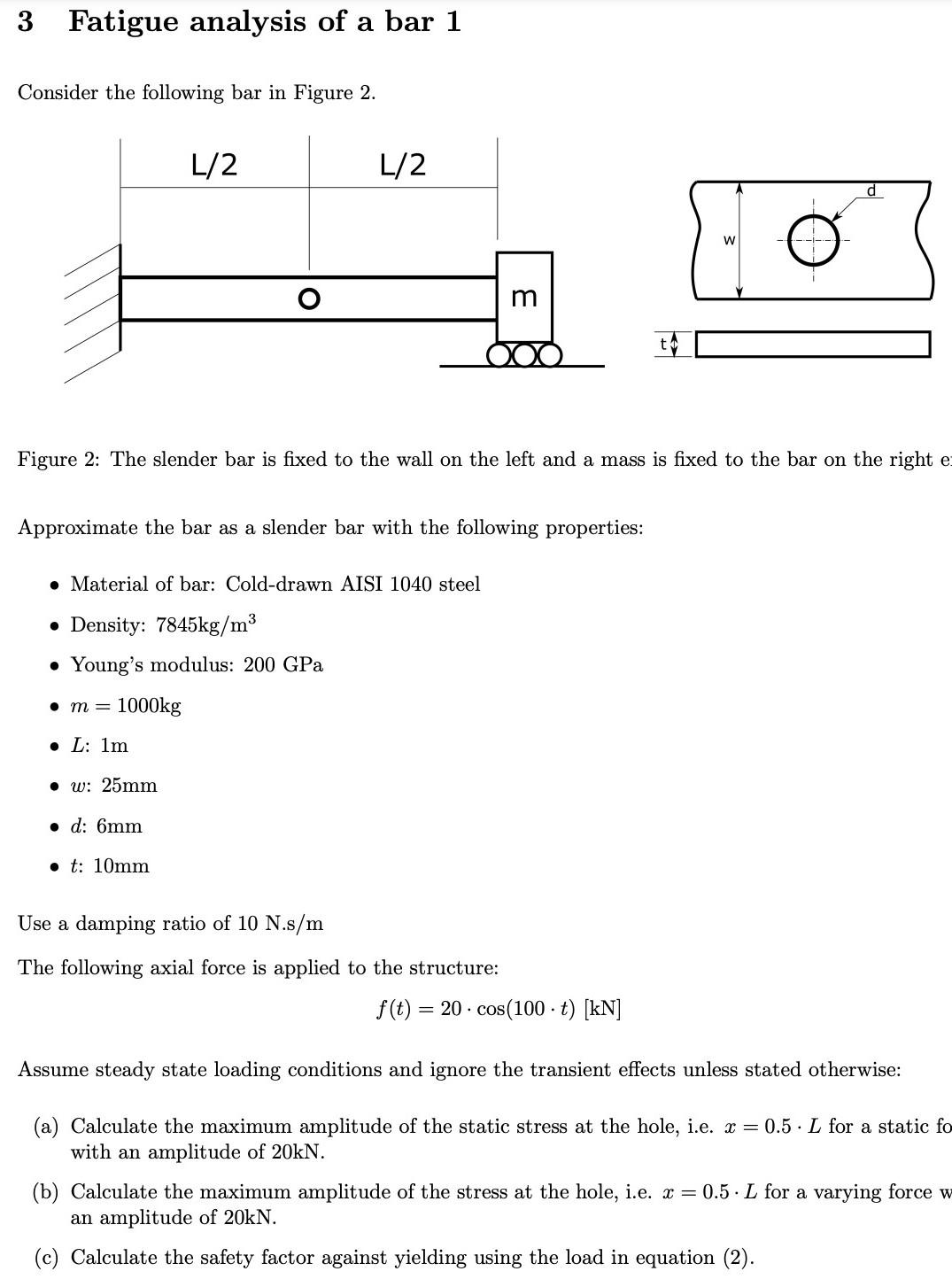 Solved 3 Fatigue analysis of a bar 1 Consider the following | Chegg.com