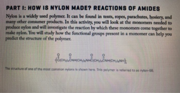 Solved PART 1: HOW IS NYLON MADE? REACTIONS OF AMIDES Nylon | Chegg.com