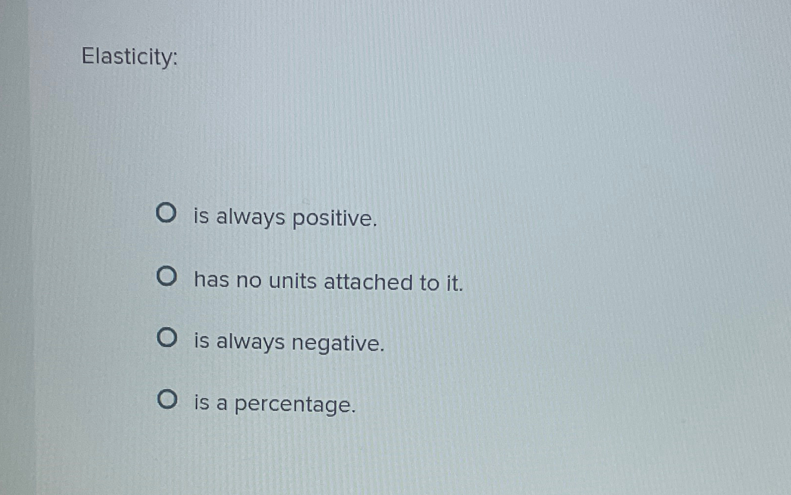 Solved Elasticity:is always positive.has no units attached | Chegg.com