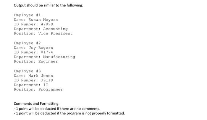 Solved Assignment Description Employee Class Write a class | Chegg.com