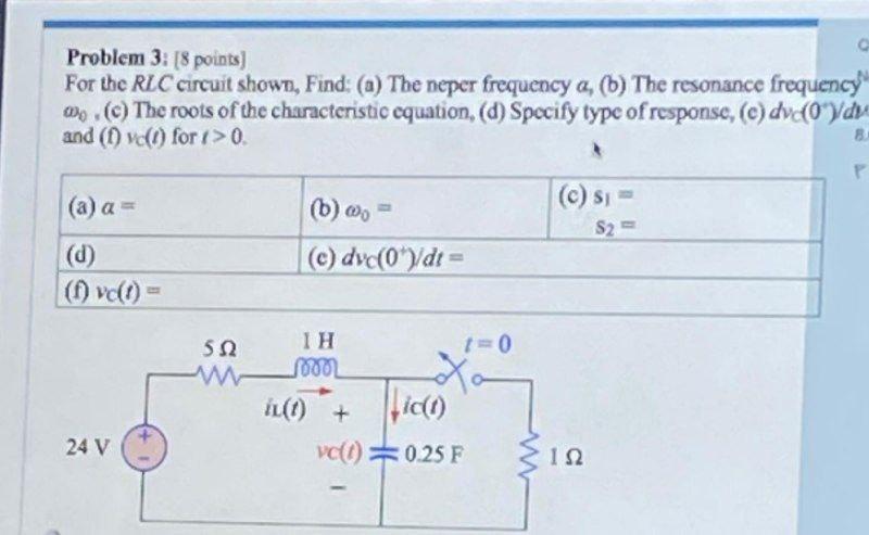 Solved С Problem 3:18 points) For the RLC circuit shown, | Chegg.com