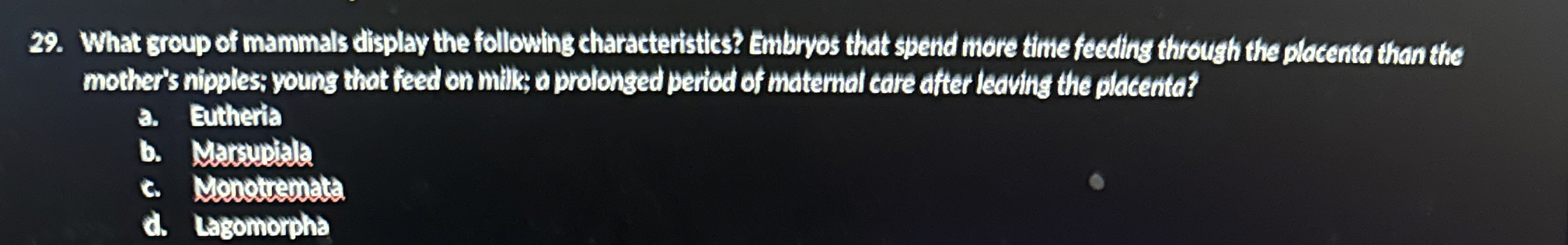 Solved What group of mammals dlspplay the following | Chegg.com