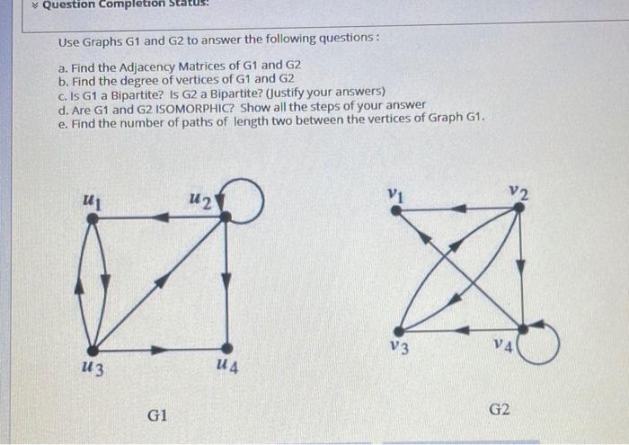 Solved * Question Completion Use Graphs G1 and G2 to answer | Chegg.com