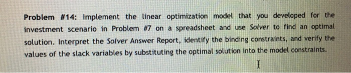 Problem #14: Implement the linear optimization model | Chegg.com