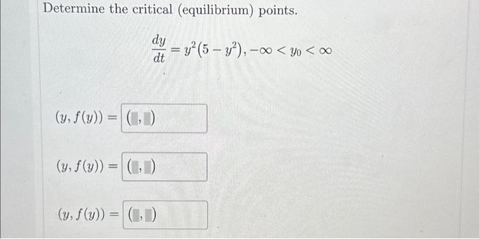 Solved Determine the critical (equilibrium) points. dy = y² | Chegg.com