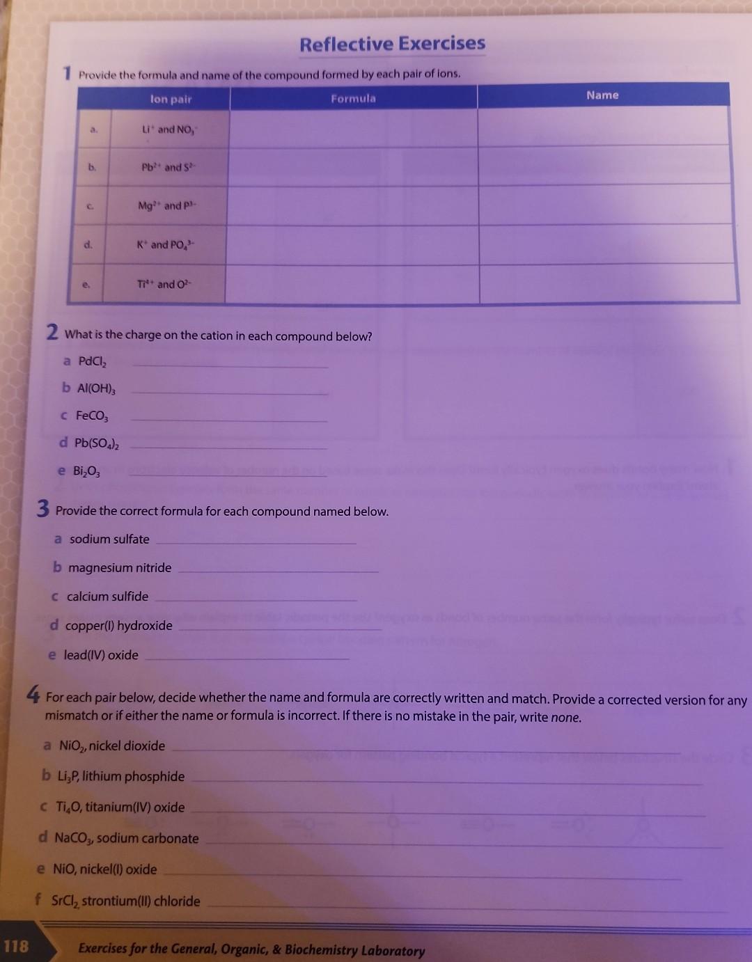 Solved Reflective Exercises 1 Provide the formula and name | Chegg.com