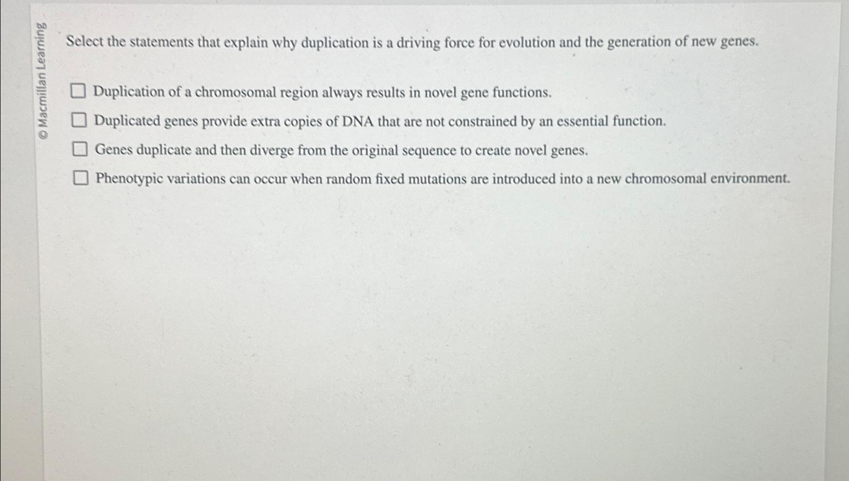 Solved Select the statements that explain why duplication is | Chegg.com