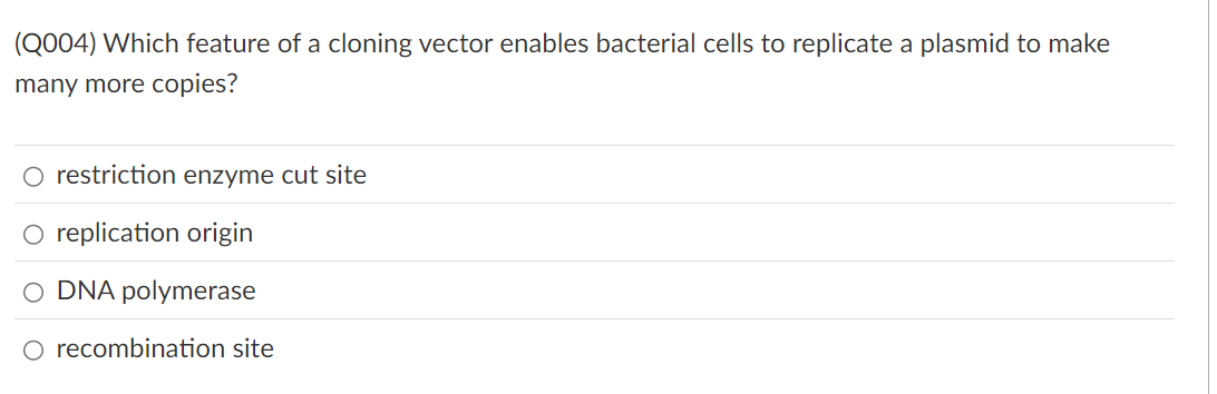 Solved (Q004) ﻿Which feature of a cloning vector enables | Chegg.com