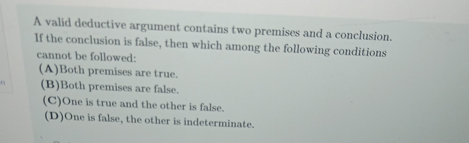 Solved A valid deductive argument contains two premises and | Chegg.com