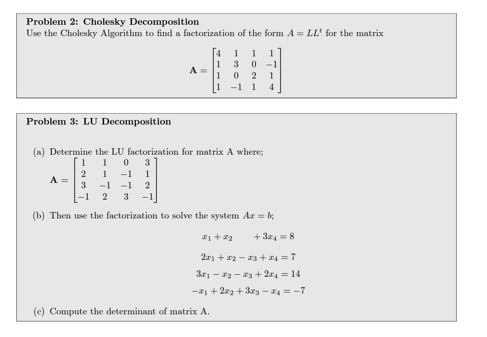 Solved Problem 2: Cholesky Decomposition Use the Cholesky | Chegg.com Solved Problem 2: Cholesky Decomposition Use the Cholesky | Chegg.com
