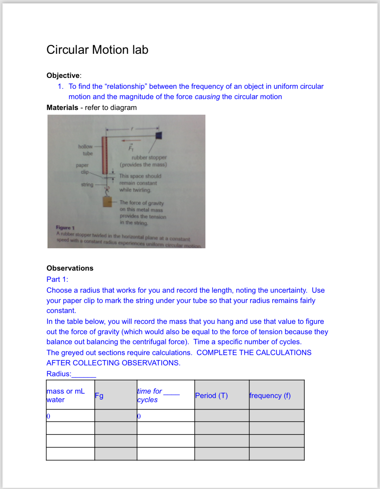 Circular Motion labObjective:To find the | Chegg.com
