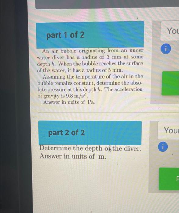 Solved part 1 of 2 An air bubble originating from an under | Chegg.com