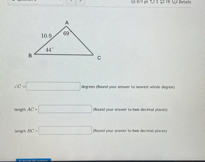 Solved ∠C= degrees (Round your answer to nearest whole | Chegg.com