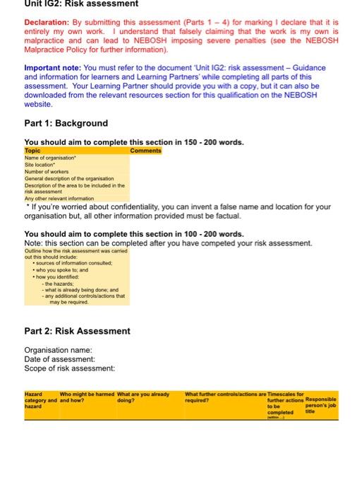 Solved Unit 1G2: Risk assessment Declaration: By submitting | Chegg.com