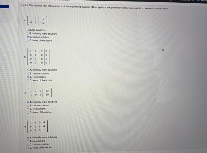 Solved 1 point the reduced row-achelon forms of the | Chegg.com
