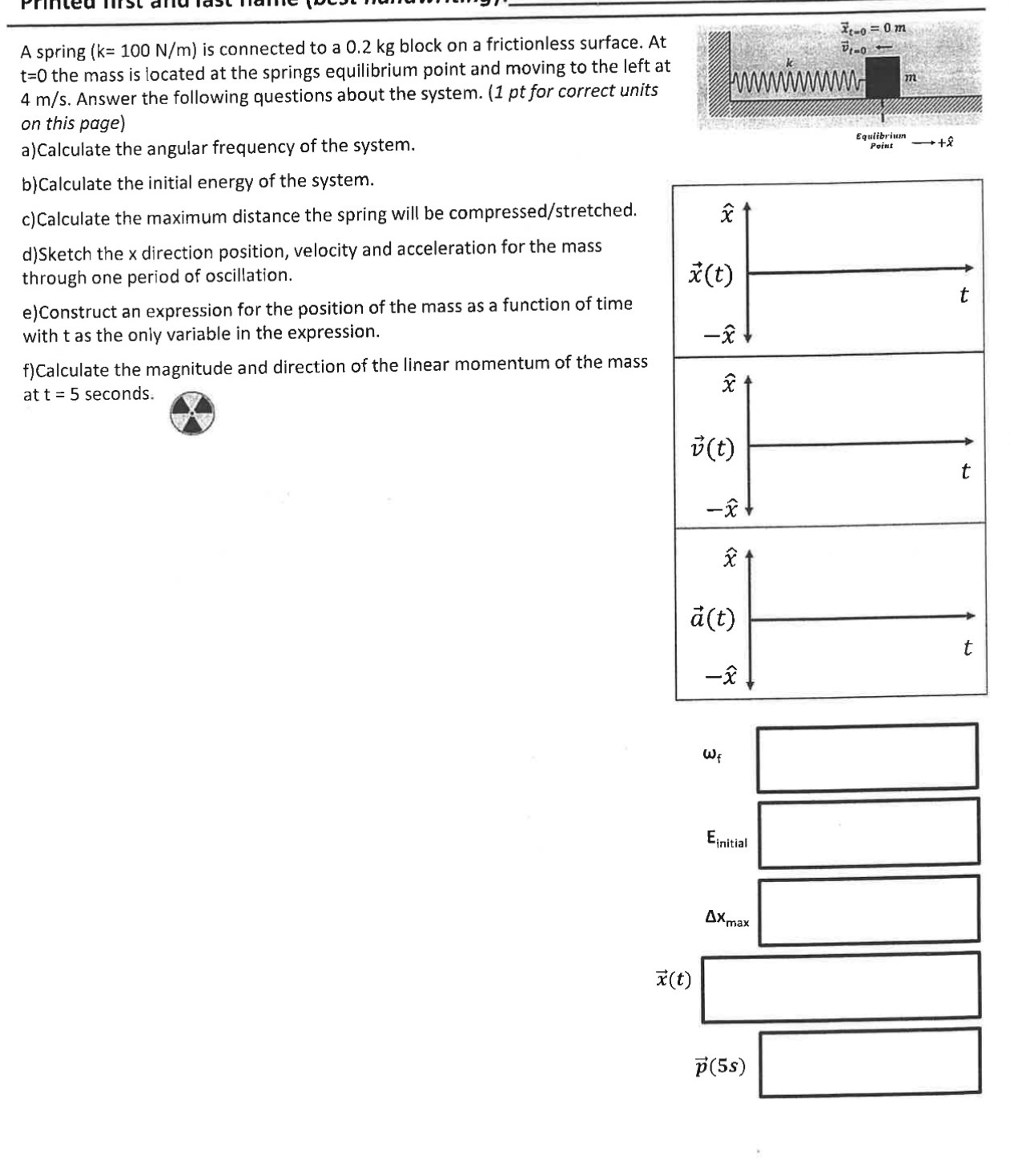 Solved A spring (k= 100 Nm) is ﻿connected to a .2kg b ﻿lock | Chegg.com
