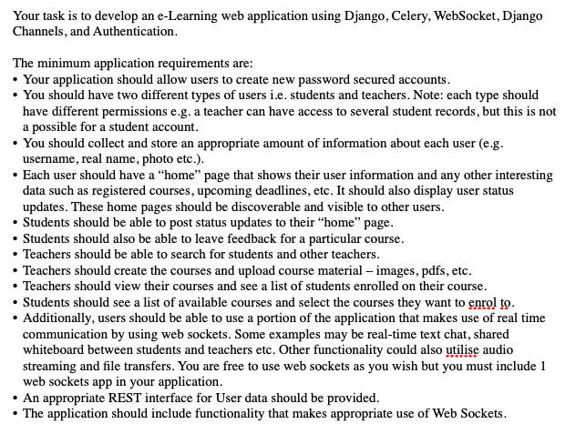 Solved Your task is to develop an e-Learning web application | Chegg.com