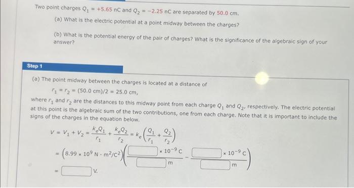 Solved Two point charges Q1=+5.65nc and Q2=−2.25nc are | Chegg.com