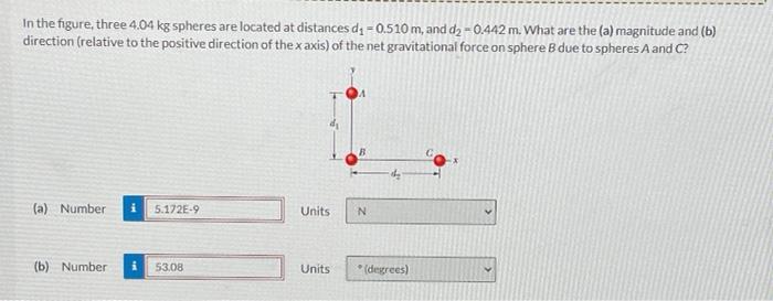 Solved In the figure, three 4.04 kg spheres are located at | Chegg.com