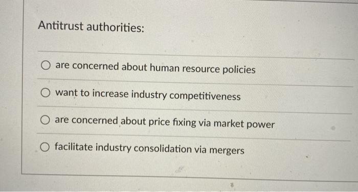 Solved Antitrust authorities: O are concerned about human | Chegg.com