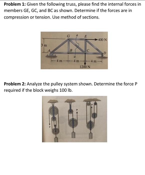 Solved Problem 1: Given the following truss, please find the | Chegg.com