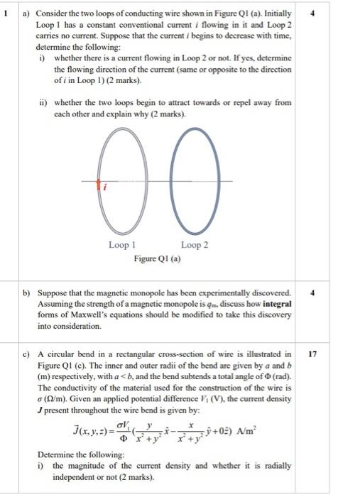 Solved a) Consider the two loops of conducting wire shown in | Chegg.com