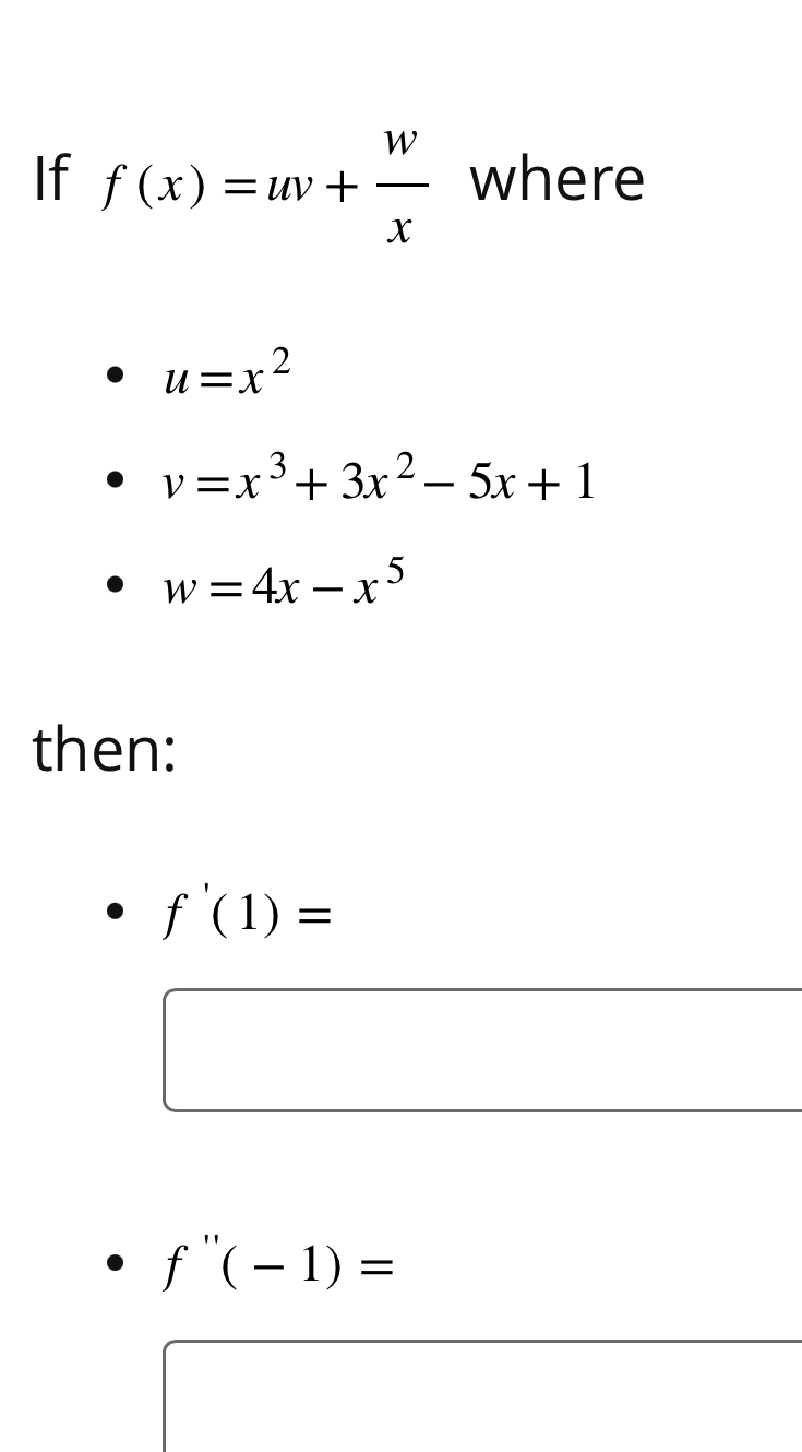 Solved If f(x)=uv+wx | Chegg.com