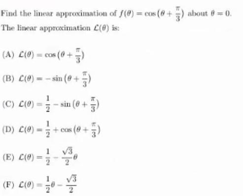 Solved Find the linear approximation of (Ⓡ) = cos(+3) about | Chegg.com