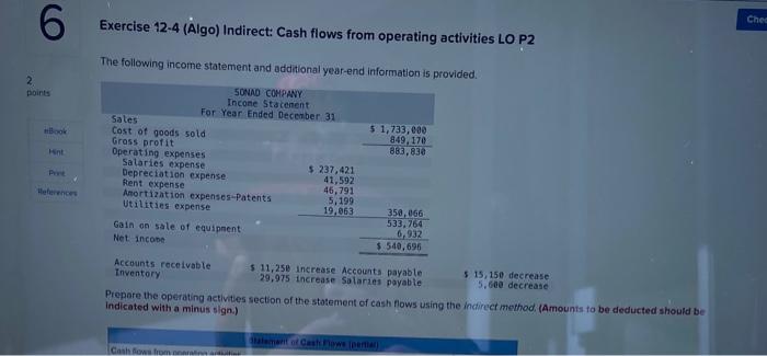 Solved Exercise 12-4 (Algo) Indirect: Cash flows from | Chegg.com
