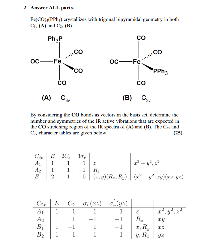 Answer ALL parts.Answer ALL parts.Fe(CO)4(PPh3) | Chegg.com