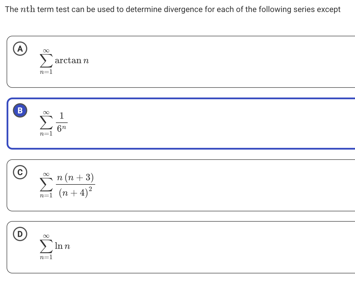 Solved The nth ﻿term test can be ﻿used to ﻿determine | Chegg.com