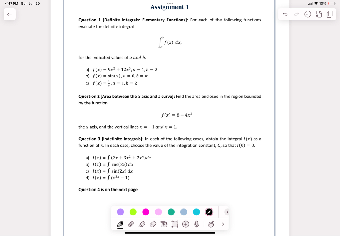 Question 1 [Definite Integrals: Elementary | Chegg.com