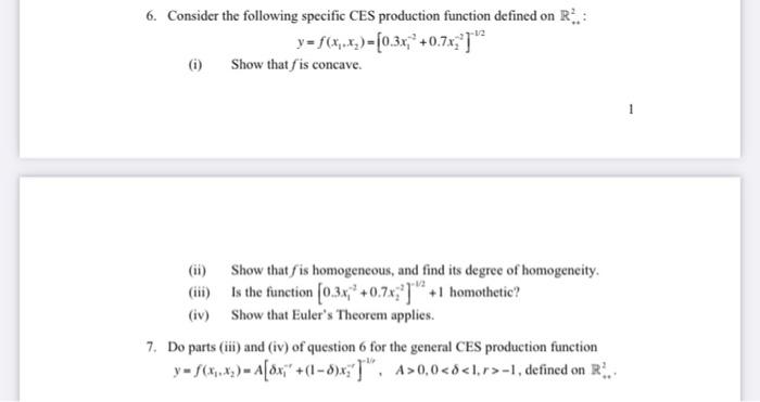6. Consider the following specific CES production | Chegg.com